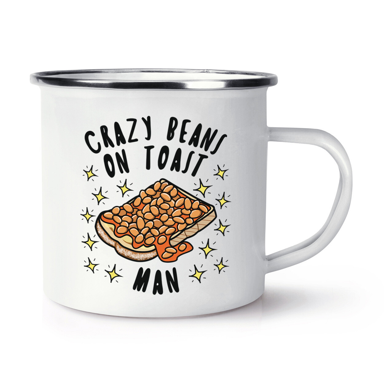 Crazy Beans On Toast Man Stars Enamel Mug Cup Funny Food Lover ...