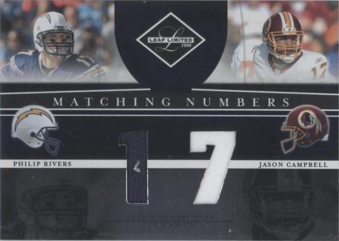 2008 Leaf Limited - Matching Numbers Philip Rivers, Jason Campbell #MN ...