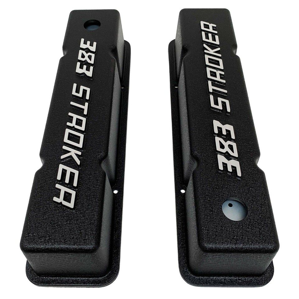 383 STROKER Chevy Valve Covers Black - SBC Tall Raised Logo - Ansen USA ...