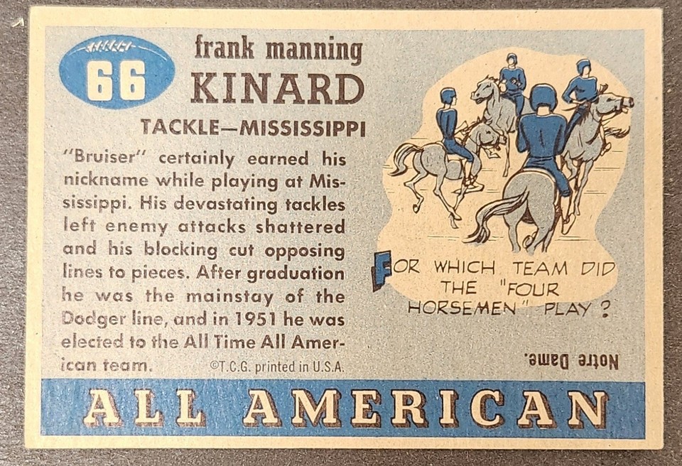 BRUISER KINARD 1955 Topps All-American Football Card #66 SET-BREAK | eBay