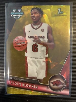 LAYDEN BLOCKER 2023-24 BOWMAN U SAPPHIRE YELLOW REFRACTOR 1ST #/75 FREE ...
