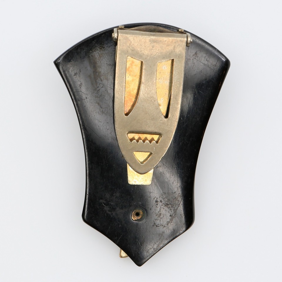 Antique Art Deco Black Bakelite Dress Clip With Brass Circles and Leaf ...