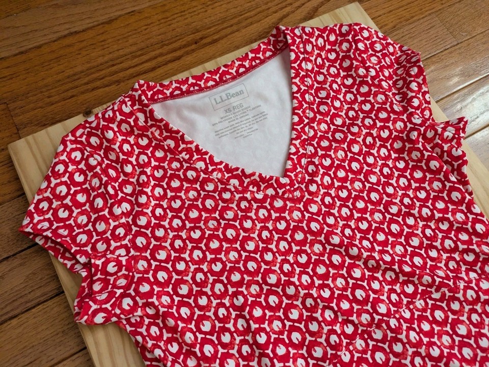 see measurements XS L.L. Bean A-line red & white dress w/hidden ...