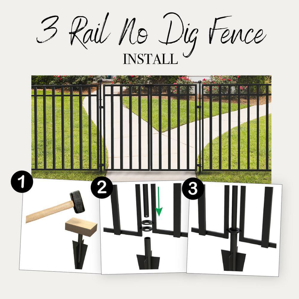 Vigoro Fence Panel 3-Rail Black Steel Garden 37.2" H x 42.87" W No Dig ...
