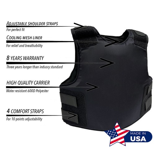 Tactical Soft Armored Ballistic Body IIIA Armor Vests Made in USA Black ...