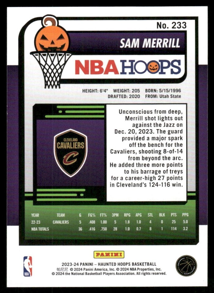 2023-24 Panini Haunted Hoops Slime Parallel #233 Sam Merrill Cavaliers | eBay