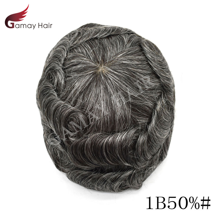 Mens Toupee Full Poly Hairpiece All Skin PU Human Hair Replacement ...