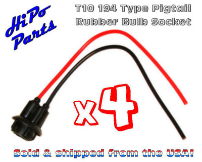 4 x Bulb Socket w/ Pigtail Wire Leads for 194 type (T10) Bulbs - Rubber ...