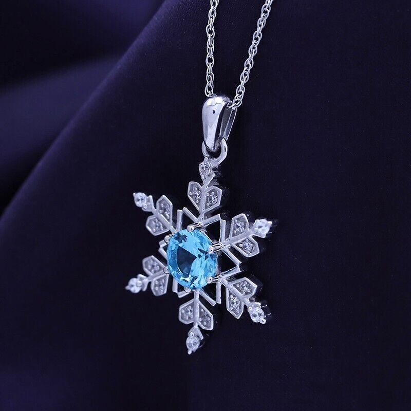 Snowflake Pendant 18" Necklace Simulated Blue & White Topaz Sterling ...