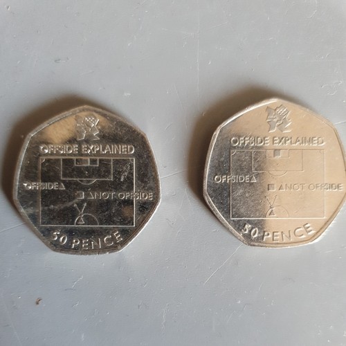 2 X Rare 2011 FOOTBALL Offside Rule London Olympic 50p Fifty pence ...