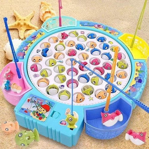 15 Fishes 4 Rods Fishing Disc Blue Pink Electric Spin with Music Toys ...