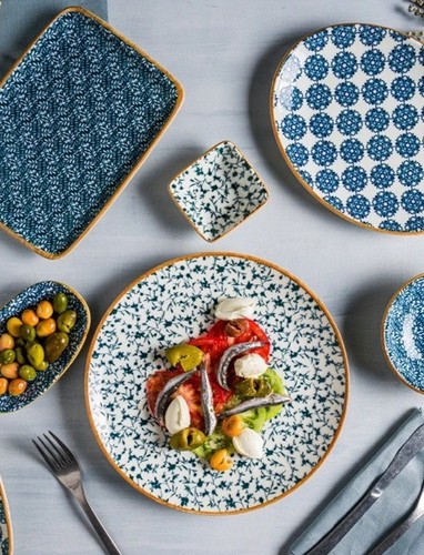 Set of 6 x Bonna Calif Gourmet porcelain pizza plate/32cm blue&white ...