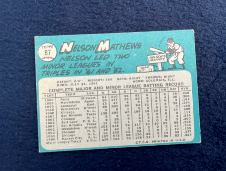 DCC: 1965 Topps Nelson Mathews Kansas City Athletics #87 EX+ Decently ...
