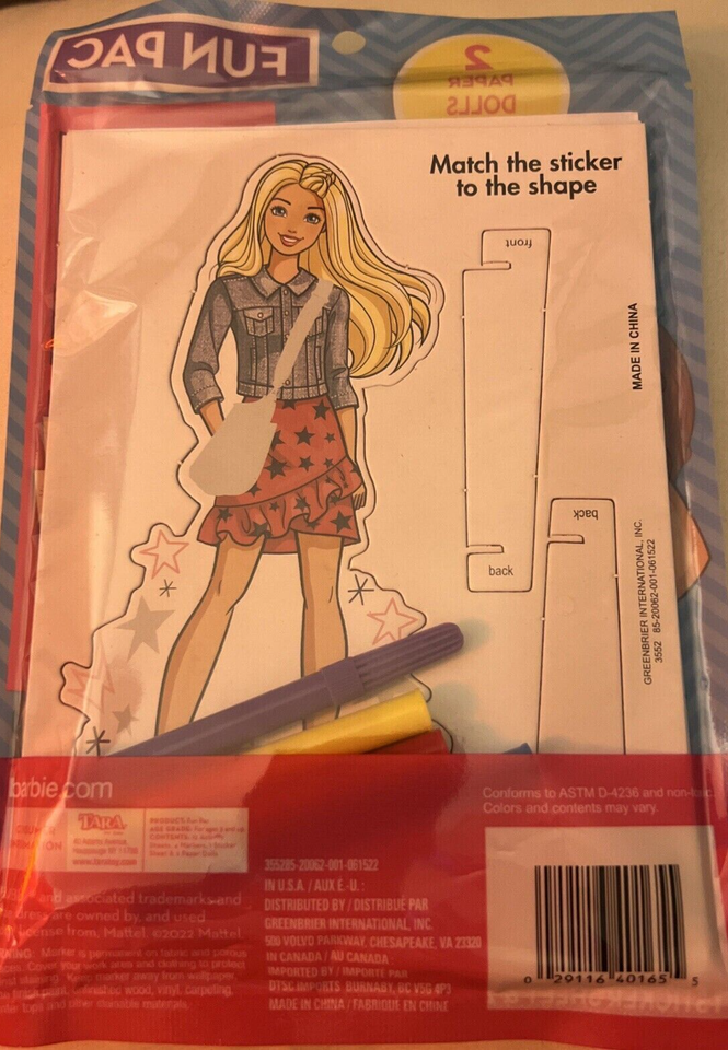 NEW Barbie Fun Pac Design & sticker 12 activity sheets & 4 markers ...