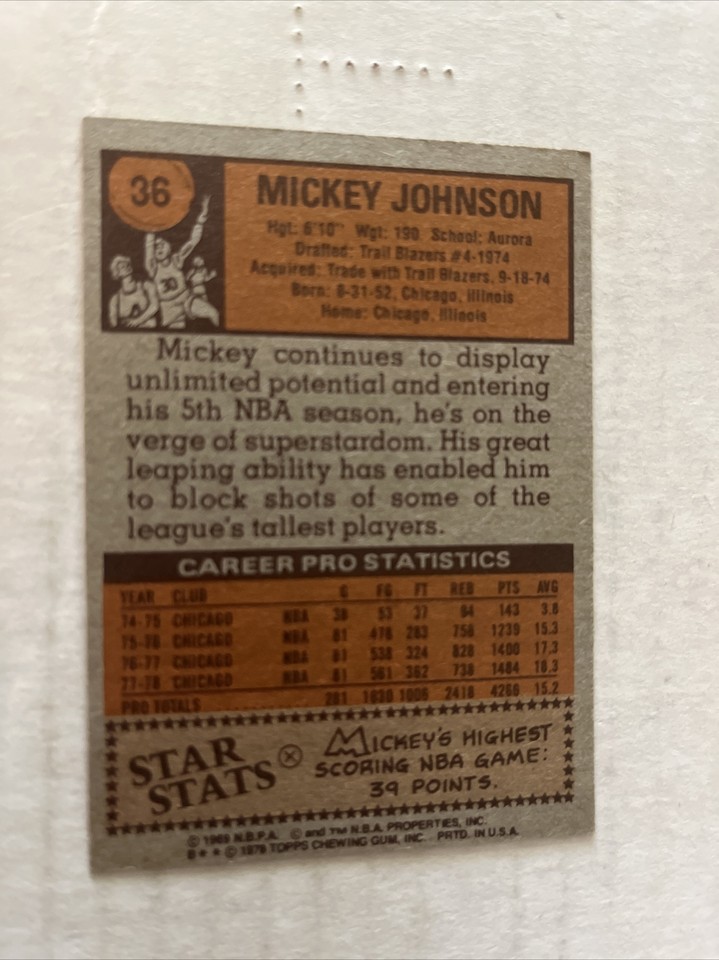 1979 Mickey Johnson Chicago Bulls Topps Basketball Card #36 | eBay