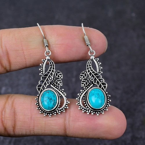 Natural Tibetan Turquoise Gemstone Handmade 925 Sterling Silver Earring ...