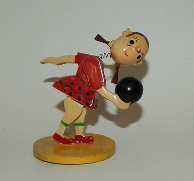 Vintage Wooden Bowling Nodder Figurine Girl Bowler Japan | eBay