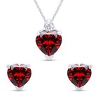 Heart Pendant Necklace & Stud Earrings Set Simulated Garnet 925 ...
