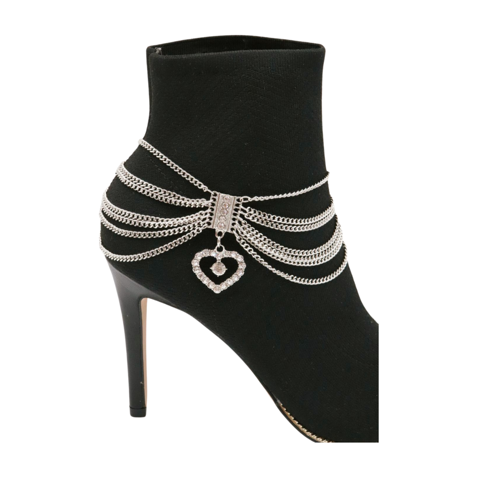 Women Silver Metal Chain Boot Bracelet Shoe Anklet Heart Charm ...