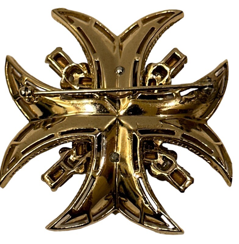 Trifari Vintage Maltese Cross Brooch Pin - Gem