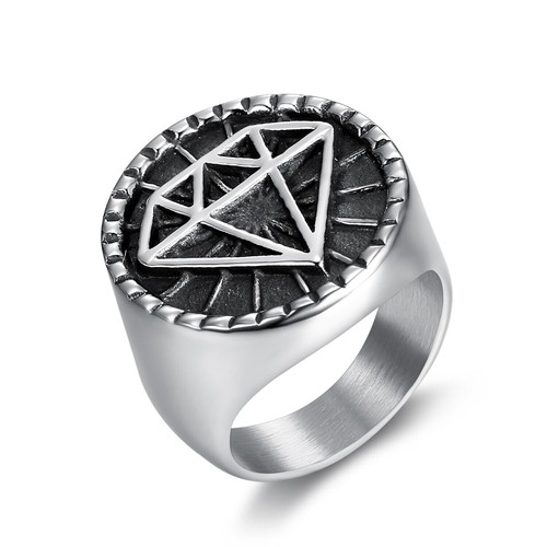 Cool Big Diamond Pattern Ring Stainless Steel Fashion Punk Hip Hop ...