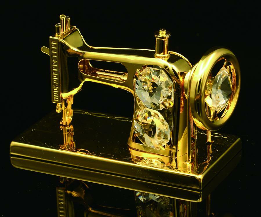 24K gold plated sewing machine with authentic Swarovski crystal element ...