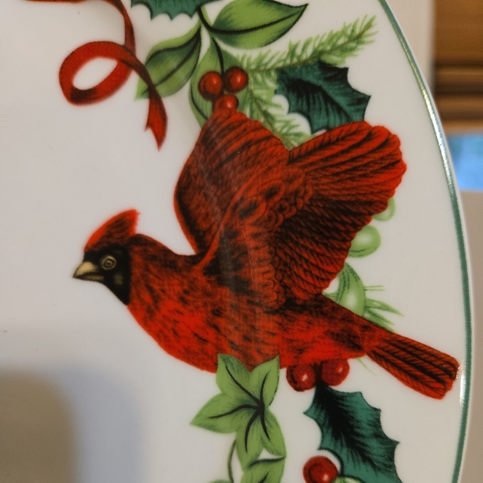 Royal Norfolk Red Cardinal Holly Berry Christmas 10” Dinner Plates Set ...
