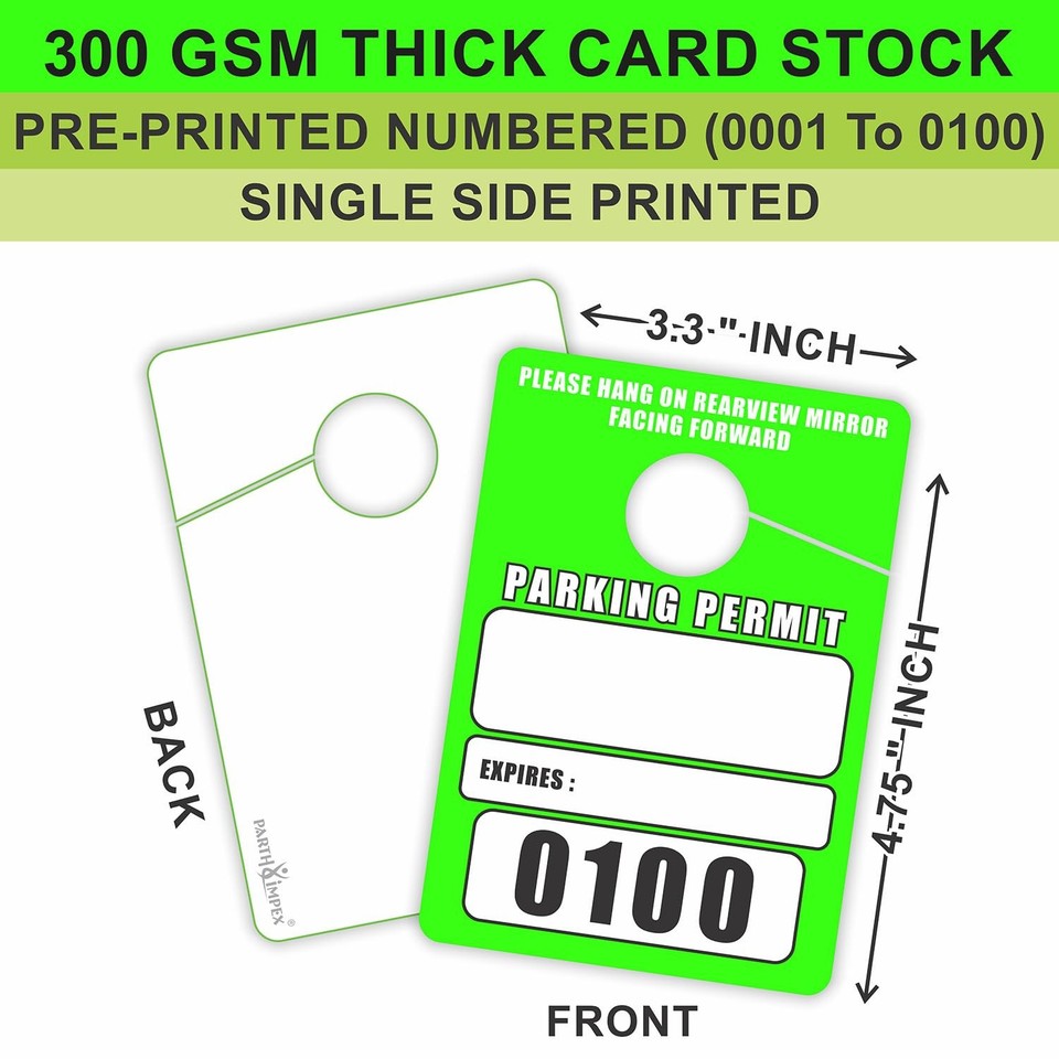 Parking Permit Hang Tags Blank Temporary Pass (Pack of 100) Car Vehicle ...