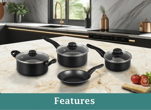 Mainstays 7 Piece Non Stick Aluminium Cookware Set, Black | eBay