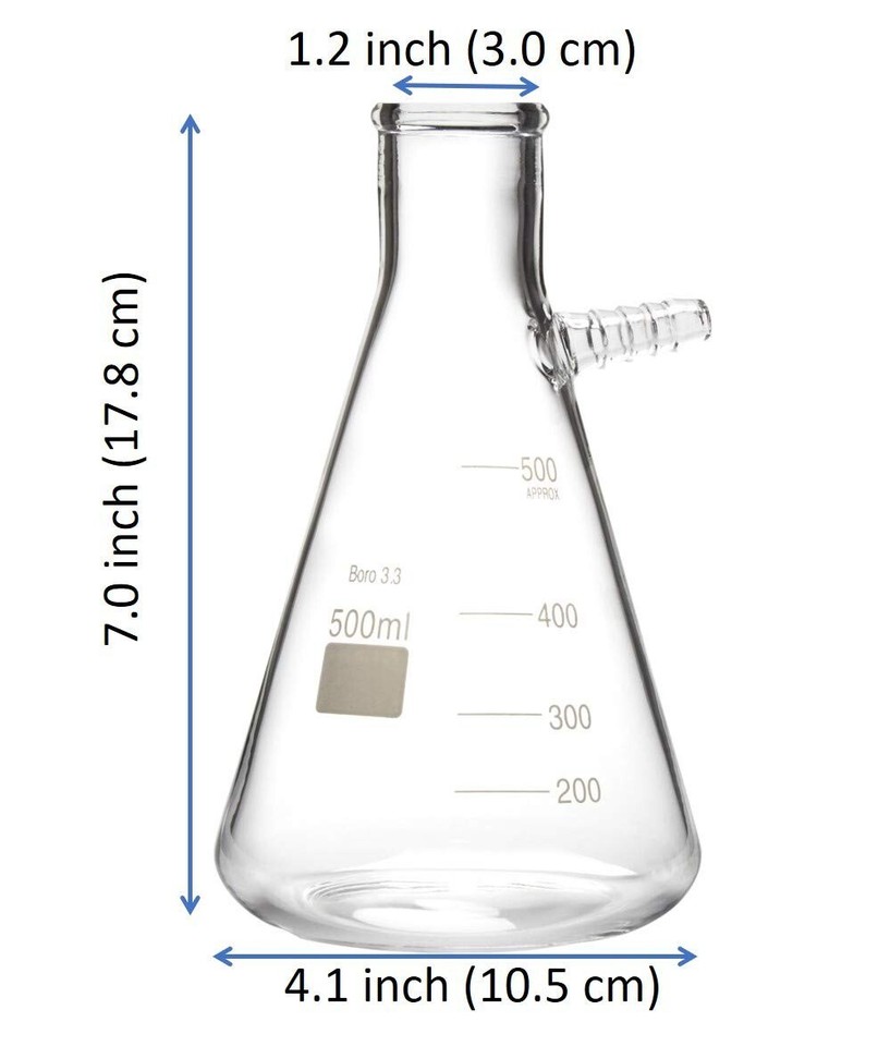 Borosilicate Glass Filtering Flask with Upper Tubulation, 500ml (Pack ...