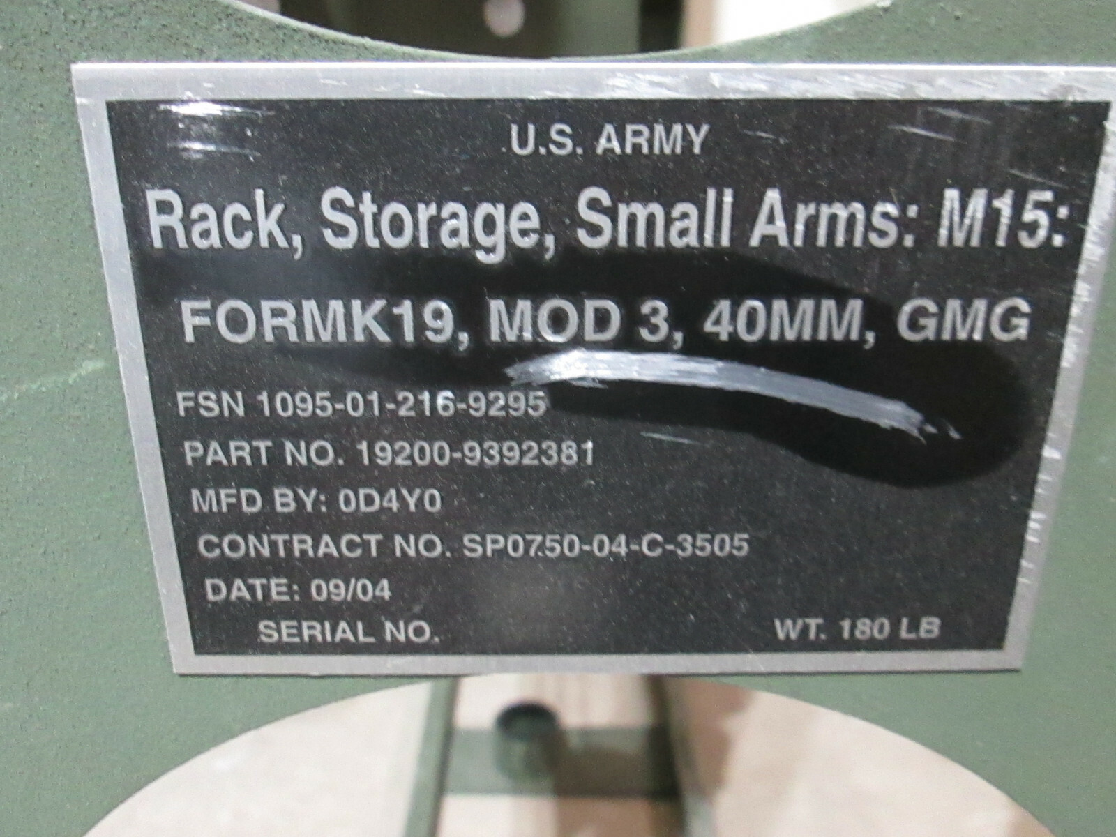 Rack, Storage, Small Arms: M15 for MK19 MOD 3, 40mm GMG, FSN 1095-01 ...