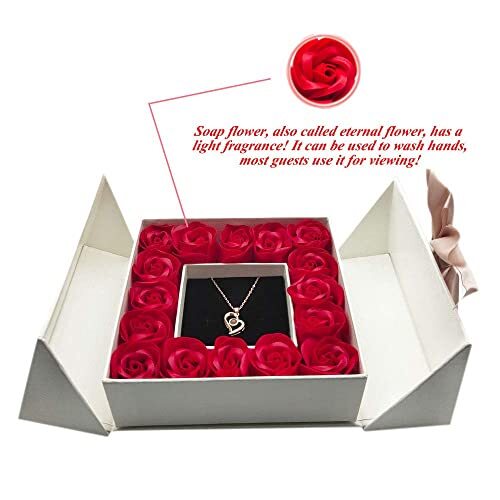 Preserved Red Rose Gift Box Handmade Roses with Necklace Present Gifts ...