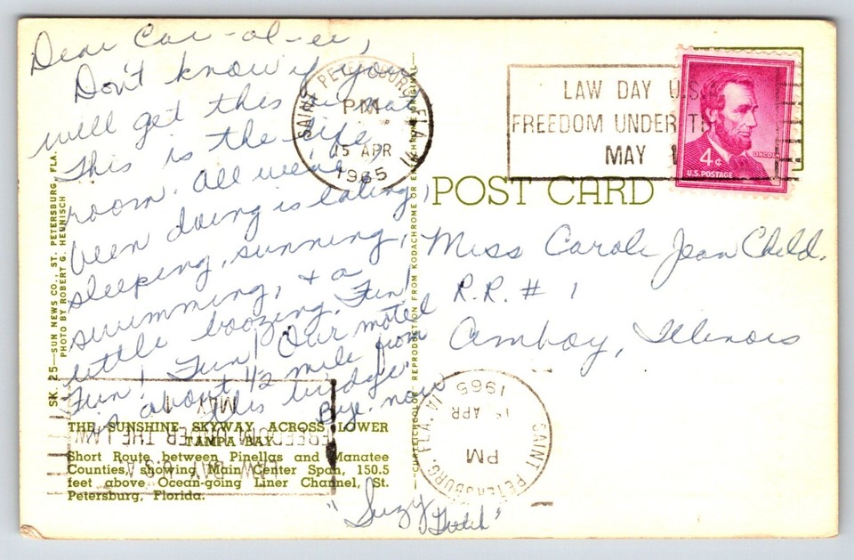 Postcard FL Lower Tampa Bay Sunshine Skyway Bridge Structure Fishing ...