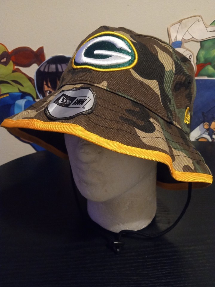 New Era NFL Green Bay Packers Bucket Hat Cap with Jaw string Army ...