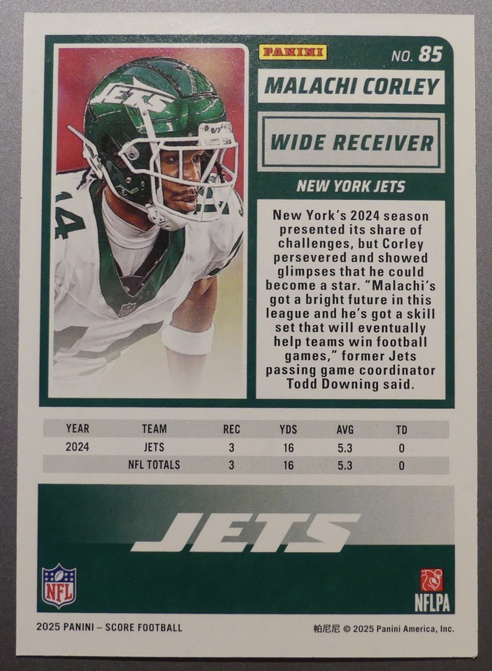 2025 Panini Score - MALACHI CORLEY - NEW YORK JETS - CARD # 85 | eBay