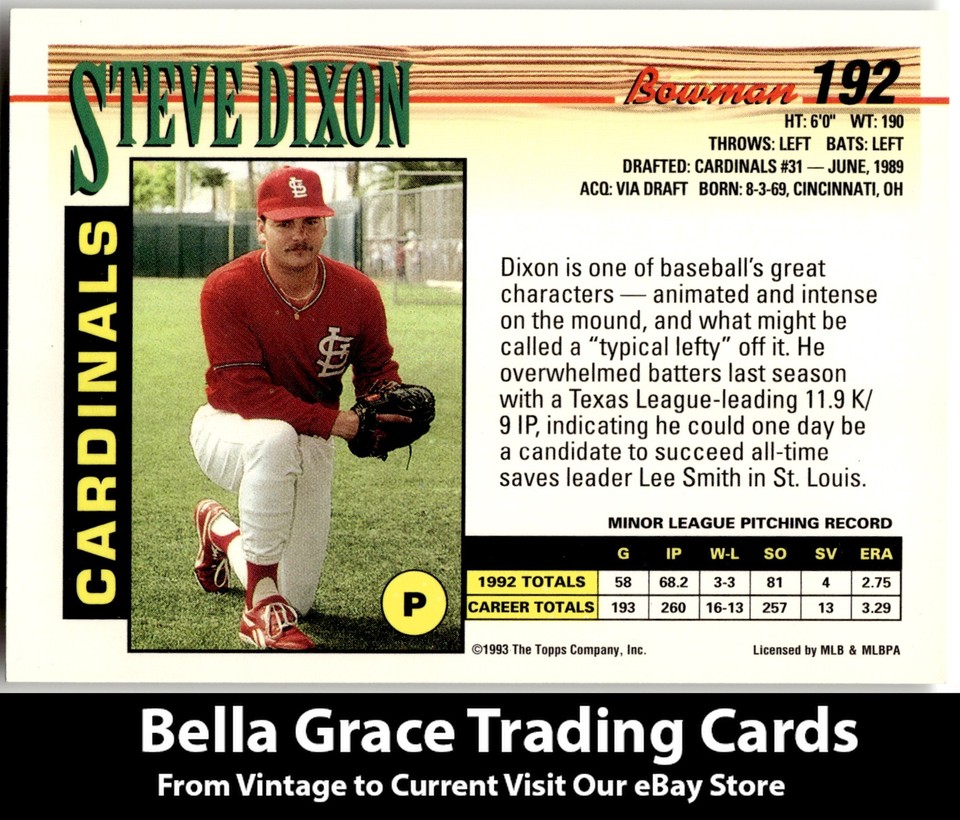 1993 Bowman #192 Steve Dixon St. Louis Cardinals Rookie MLB Baseball | eBay