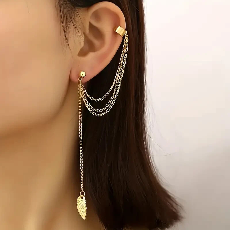 Unique Stylish Long Leaf Tassel Bajoran Earrings Long Chain Tassel ...