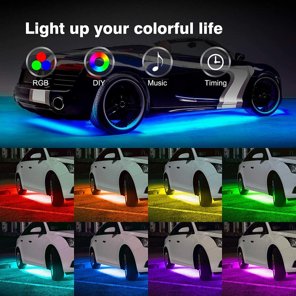 RGB LED Strips Under Car Truck Tube Underbody Underglow Neon Lighting ...