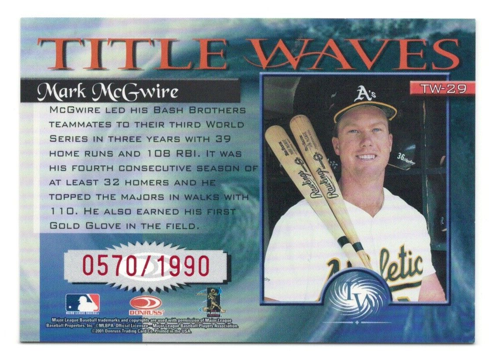 Mark McGwire 2001 Donruss Elite Title Waves /1990 #TW29 Numbered Insert ...