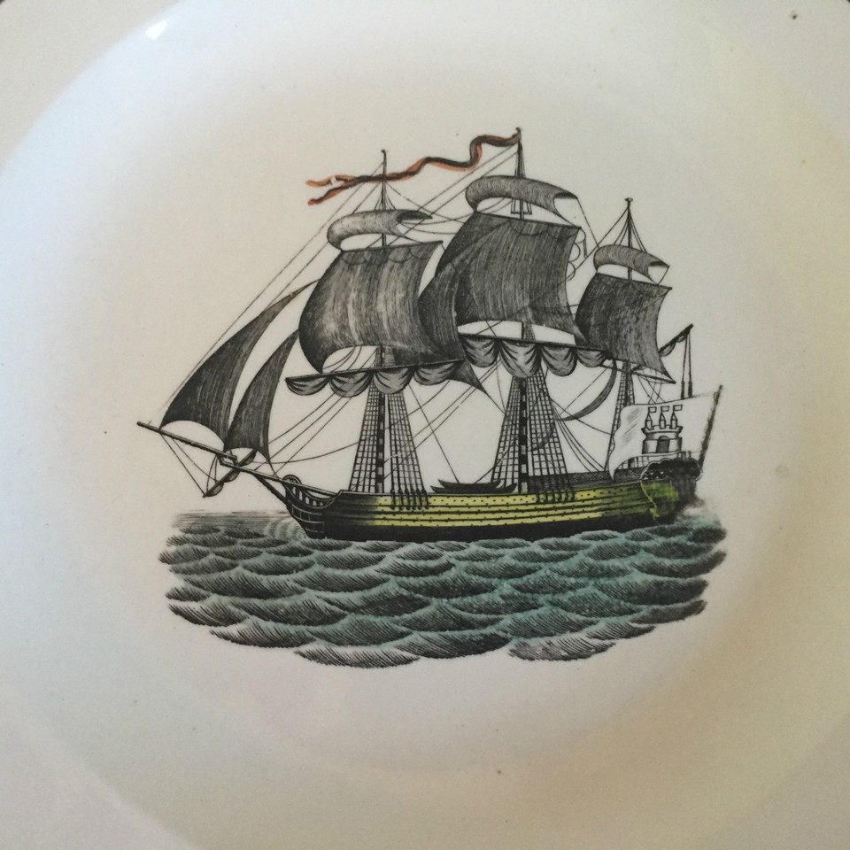Antique Pearlware Creamware Dinner Plate Nautical Sailing Ship Wedgwood ...