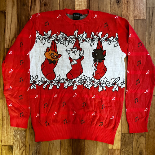 Disney The Aristocats Christmas Sweater Women's Size XS Red Cat Music ...