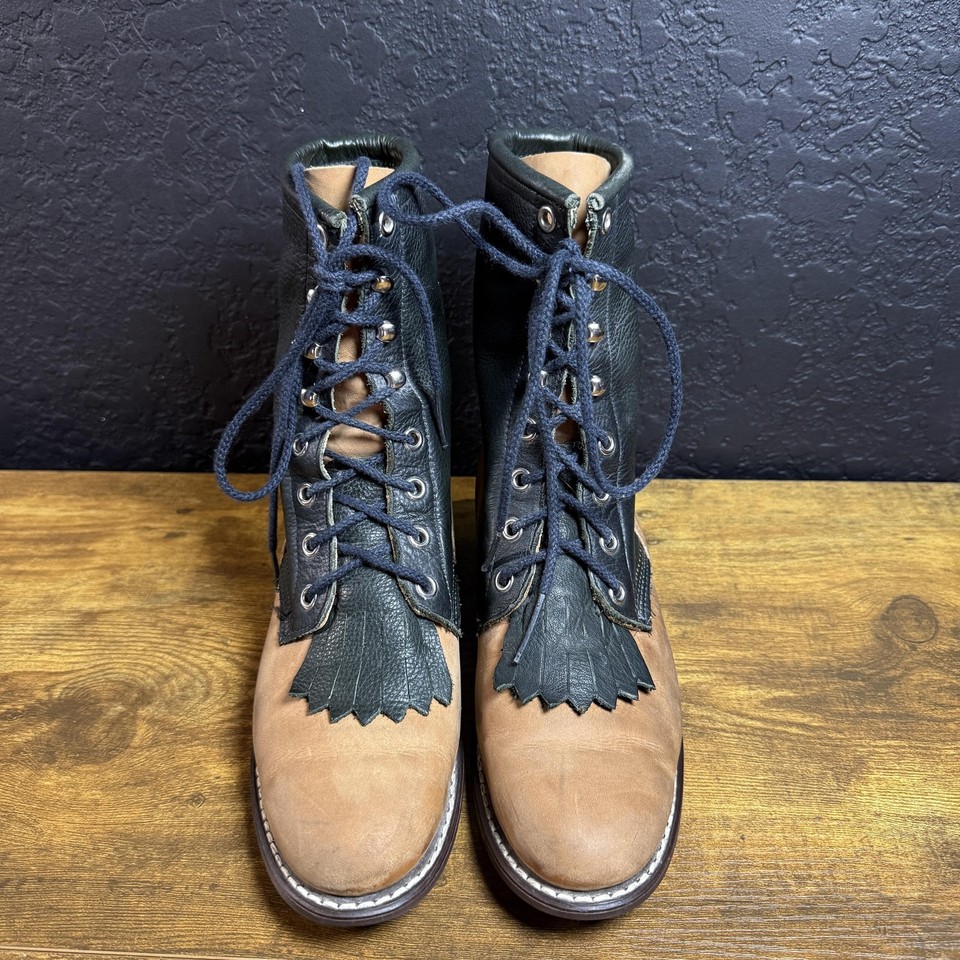 Justin 7896 Mens Two Tone Leather Kiltie Packer Boots Made in USA Size ...