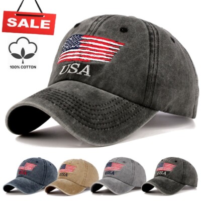 Embroidered USA Flag Hat Washed American Flag Baseball Cap Men Women ...