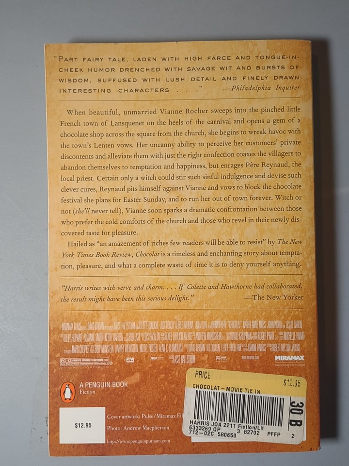Chocolat: A Novel by Joanne Harris (2000, Movie Tie-In)021124 ...