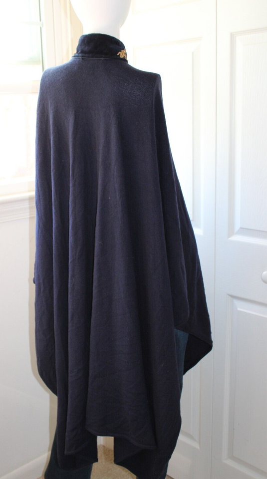 VTG Ralph Lauren 100% Cashmere Navy Cape Black Label Beaded Detachable ...