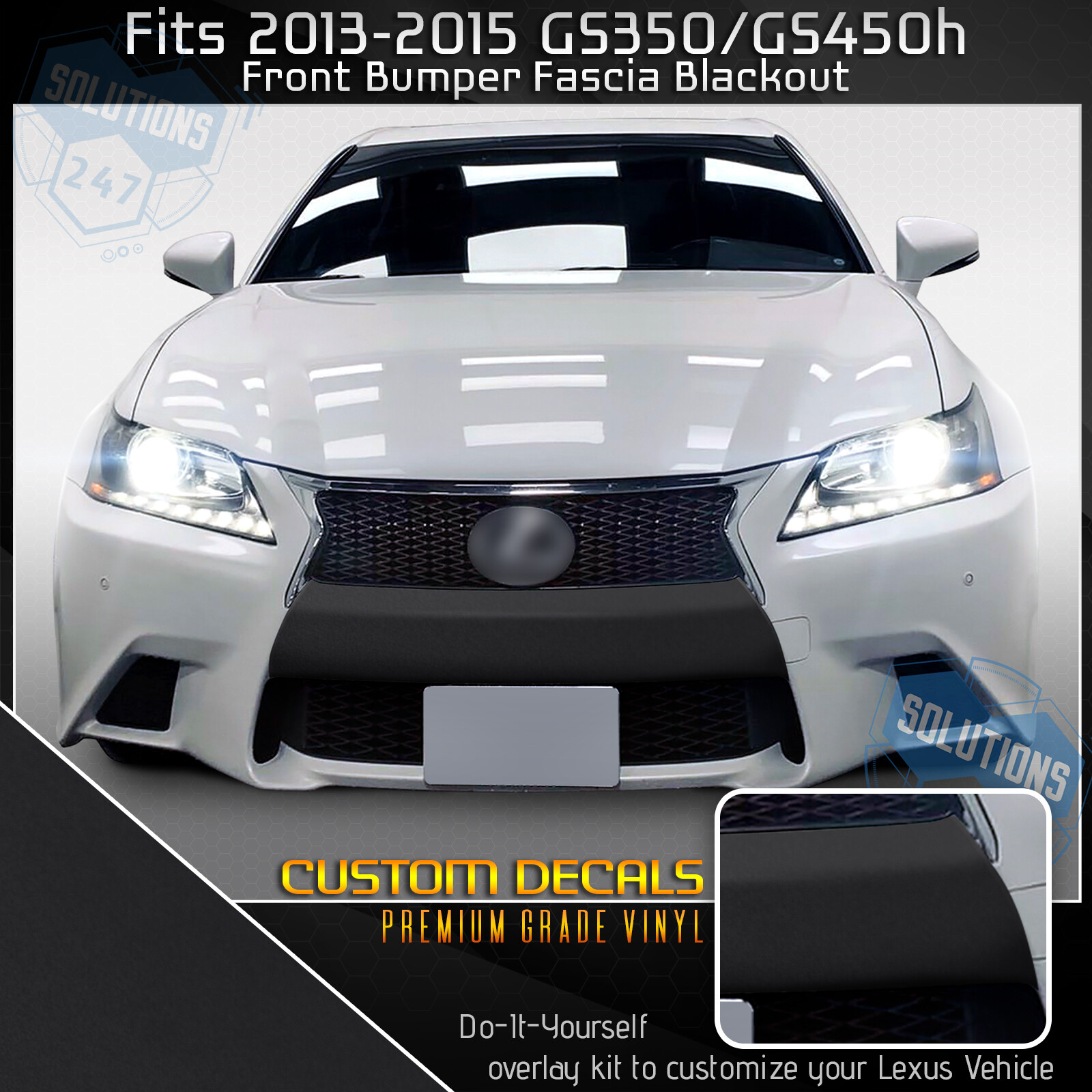 For 2013-2015 Lexus GS350 Front Bumper Fascia Blackout Overlay Matte ...