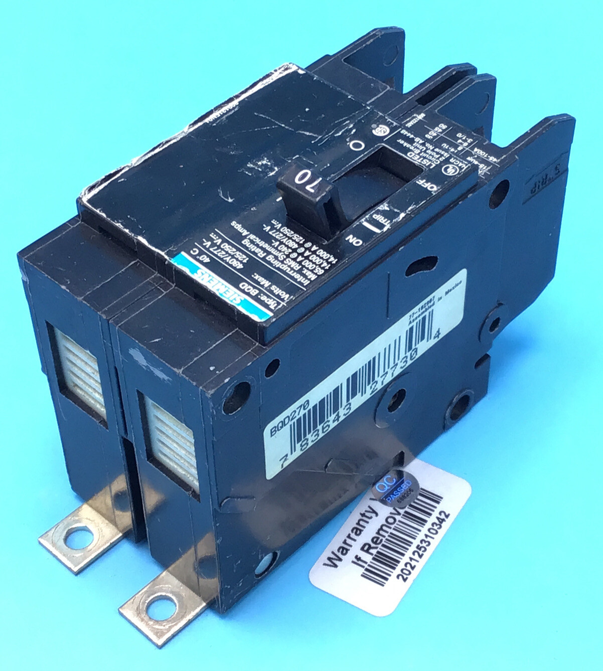 Circuit Breaker Siemens BQD270 70 Amp 2 Pole 480/277V Bolt On Type BQD ...