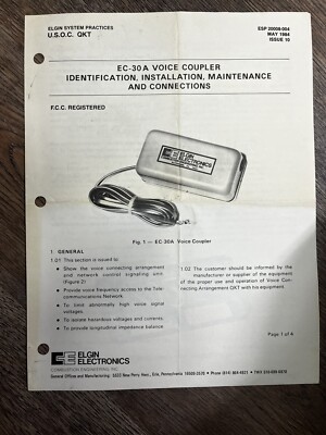 Elgin Electronics EC 30 A Voice Coupler Brochure / Manual EC-30A | eBay