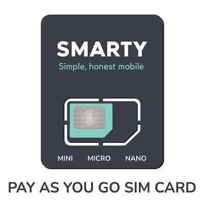 2 x NEW Smarty sim card, 40Gb Data for £10 + Europe roaming Pay & Go ...