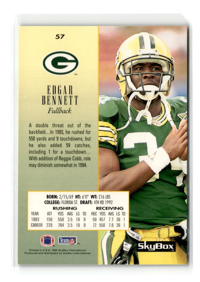 1994-SkyBox Premium-#57-Edgar Bennett-Green Bay Packers | eBay